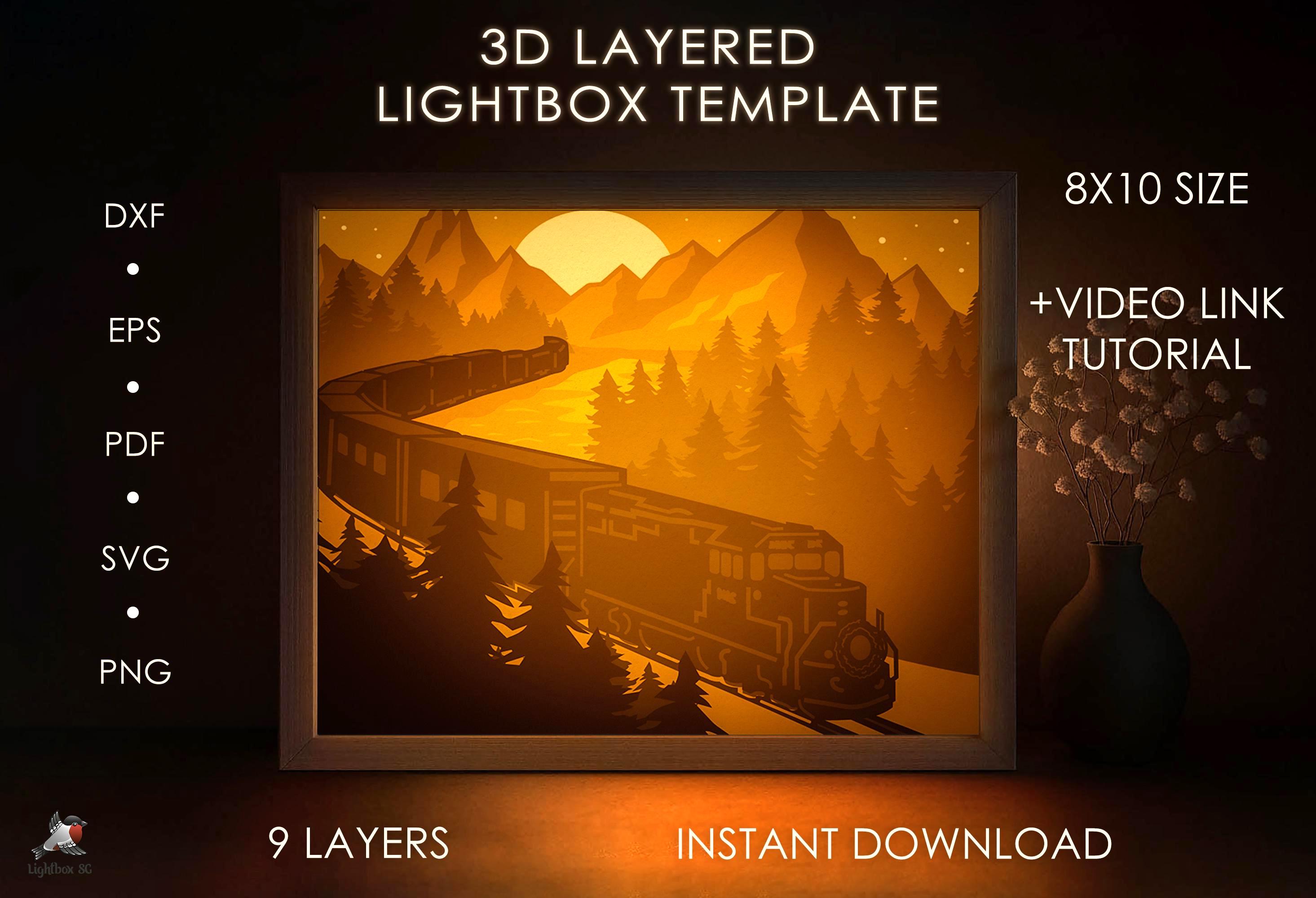 Night Train Shadow Box SVG Template, Mountain Forest Lake Nature ...