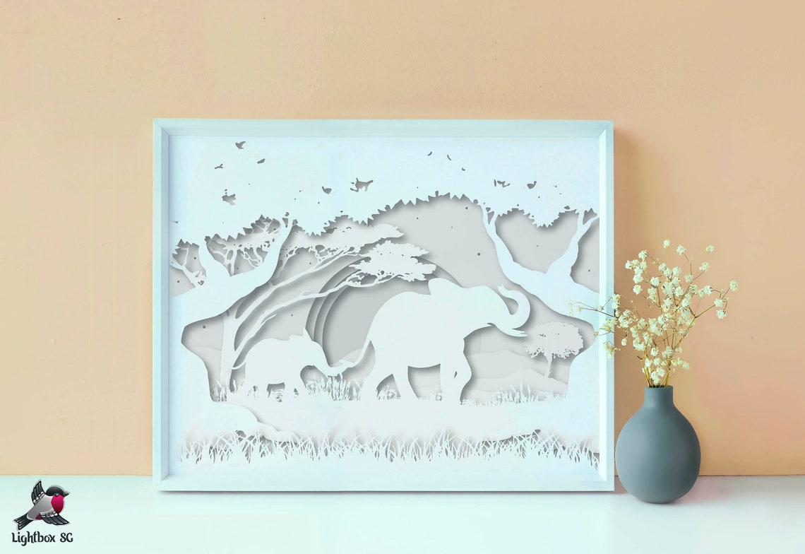 Elephant Safari Shadow Box SVG Template African Papercut - Etsy Canada