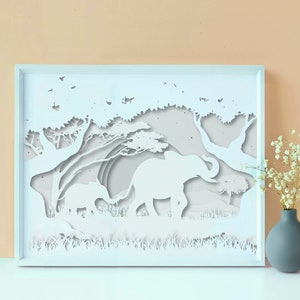 Elephant Safari Shadow Box SVG Template, African Papercut Lightbox ...