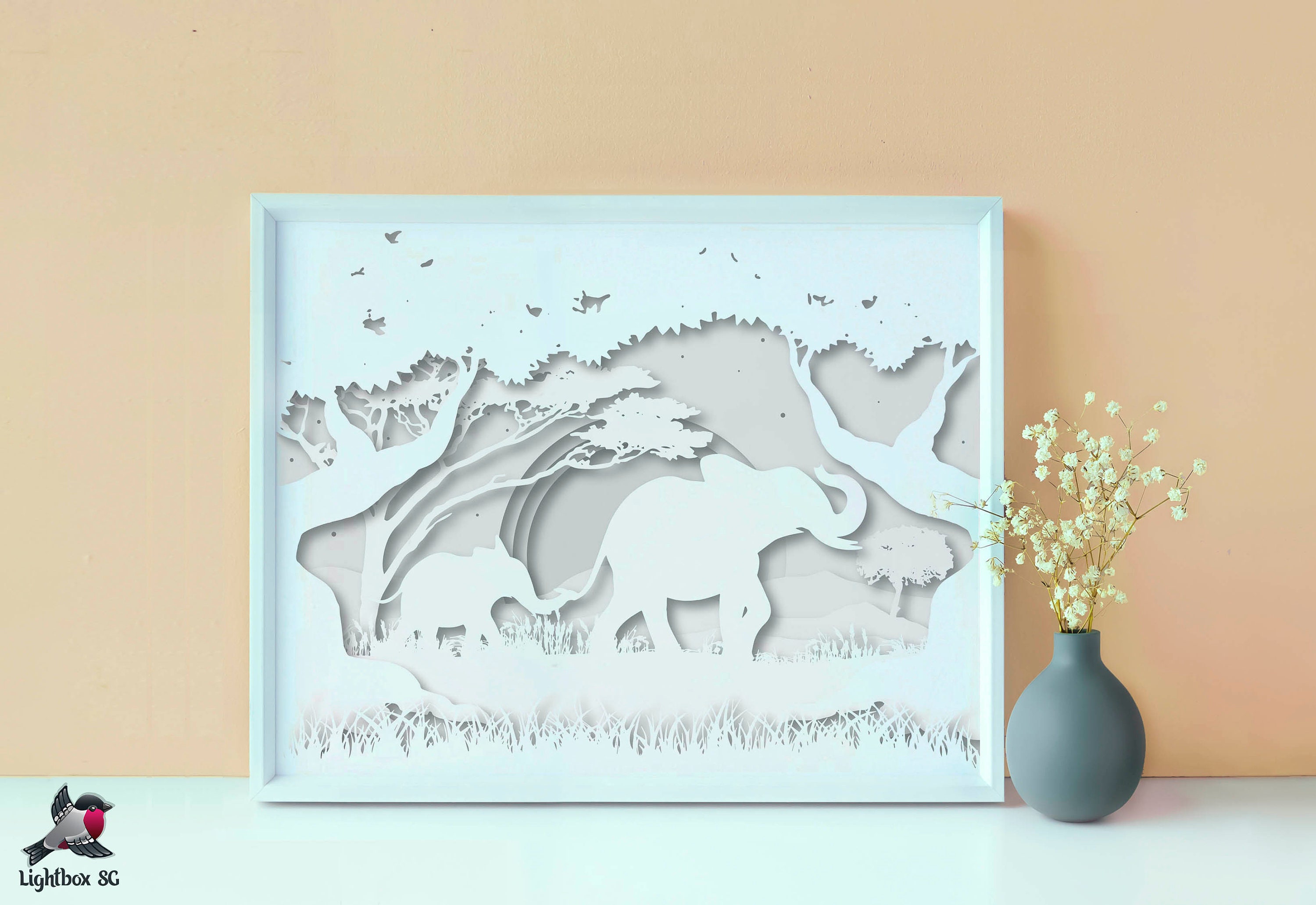 Elephant Safari Shadow Box SVG Template African Papercut - Etsy Canada