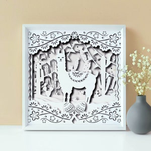 Mexican Lama Shadow Box SVG Template, No Drama Lama Papercut Lightbox ...