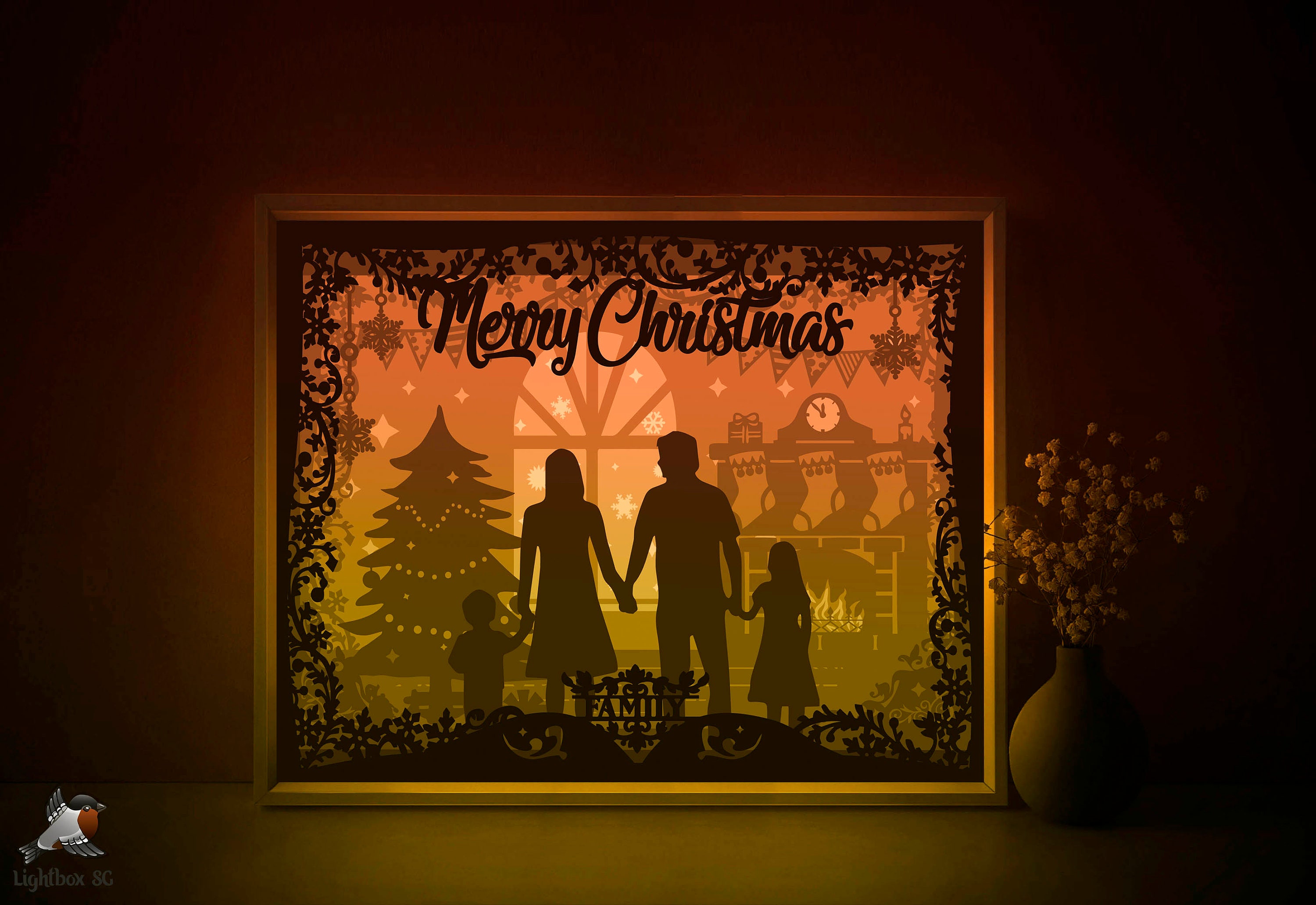 Personalized Family Portrait Shadow Box SVG Template Merry - Etsy