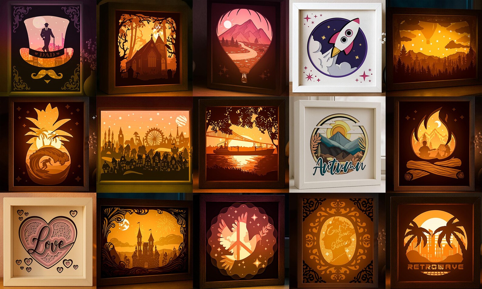 60 Lightbox SVG Templates Bundle, Papercut Shadow Box Cricut Designs ...