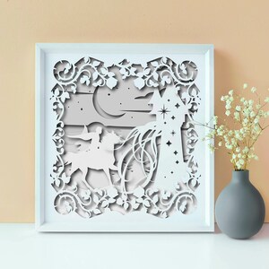 Rapunzel Fairytale Shadow Box SVG Template, Long Hair Girl Silhouette ...