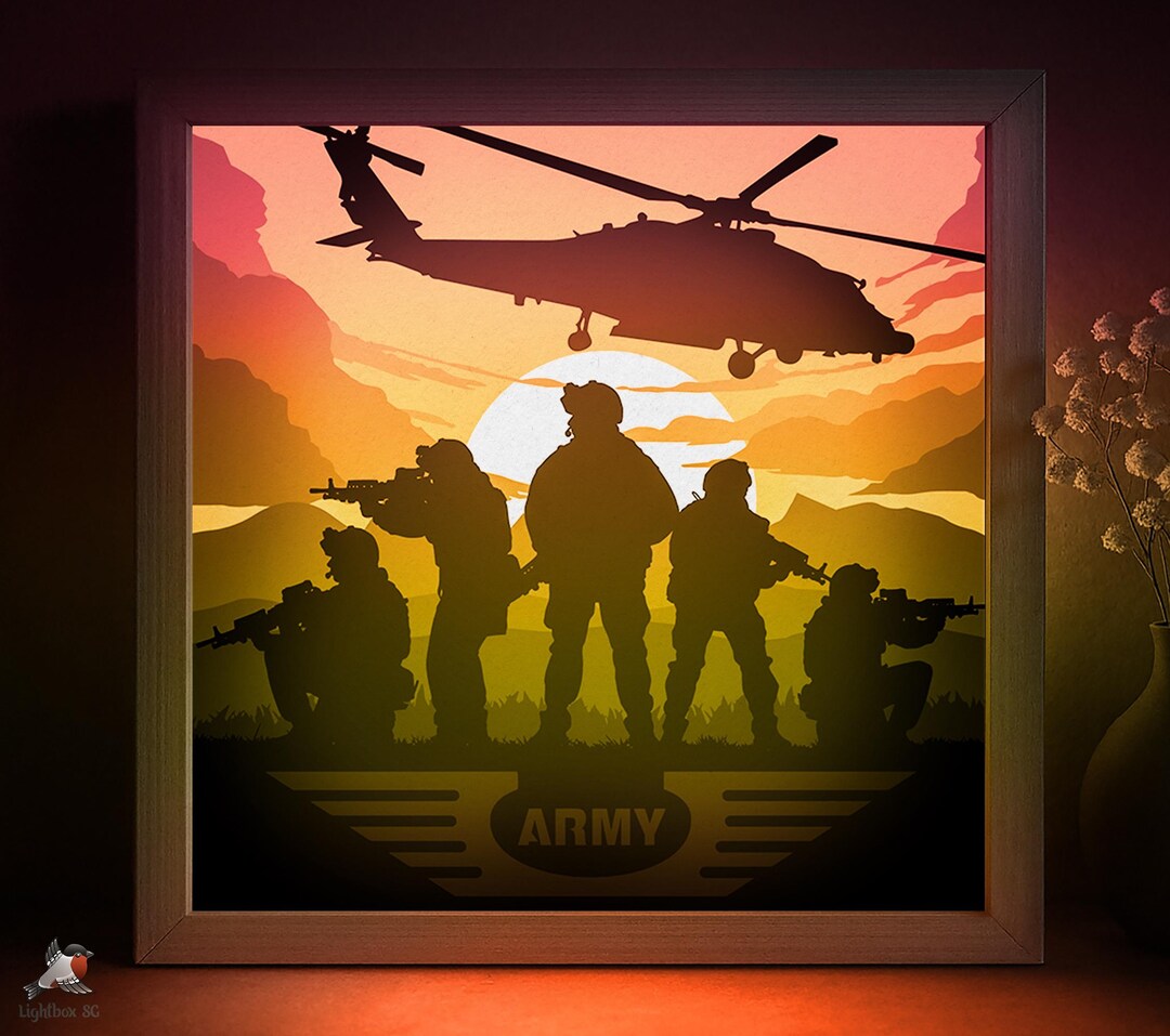 Military Army Shadow Box SVG Template, Soldiers War Papercut Lightbox ...