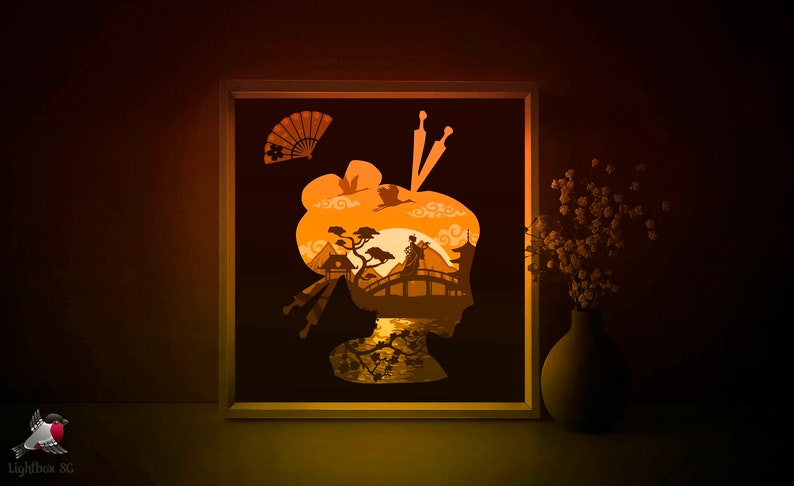 Japan Scape Shadow Box SVG Template Japanese Geisha Papercut - Etsy
