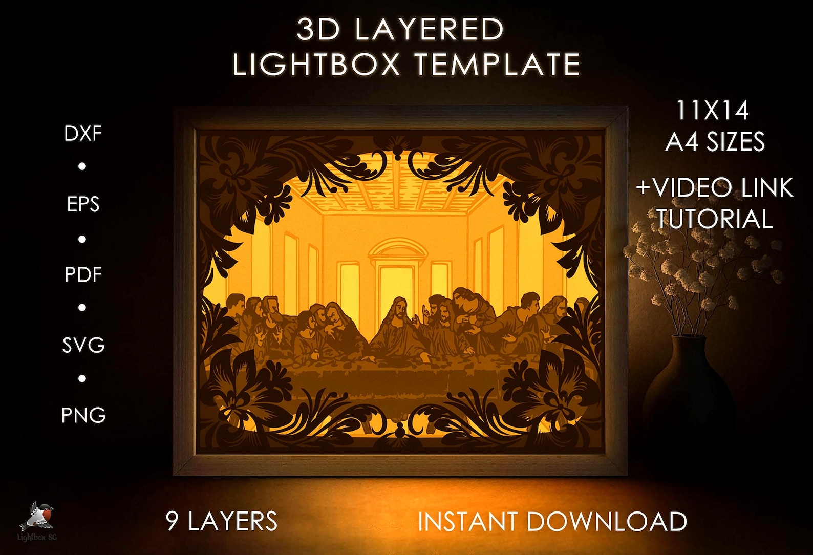 Last Supper Shadow Box SVG Template, Da Vinci Papercut Lightbox Cricut ...