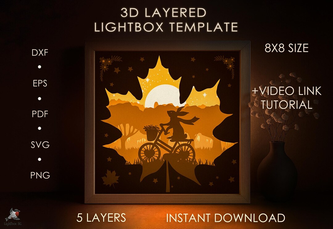 Rabbit Shadow Box SVG Template, Bunny Rides Papercut Lightbox Cricut ...