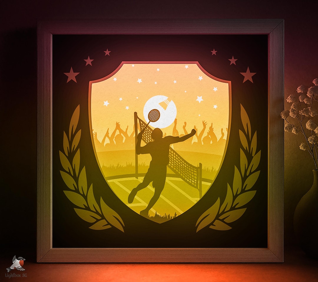 Badminton Sport Shadow box modèle SVG, Silhouette de sportif Papercut ...