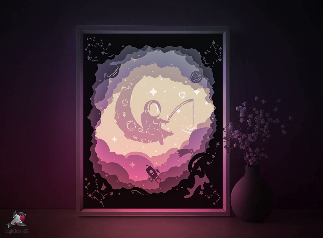 Space Cosmonaut Shadow Box SVG Template, Star Astronaut Papercut ...