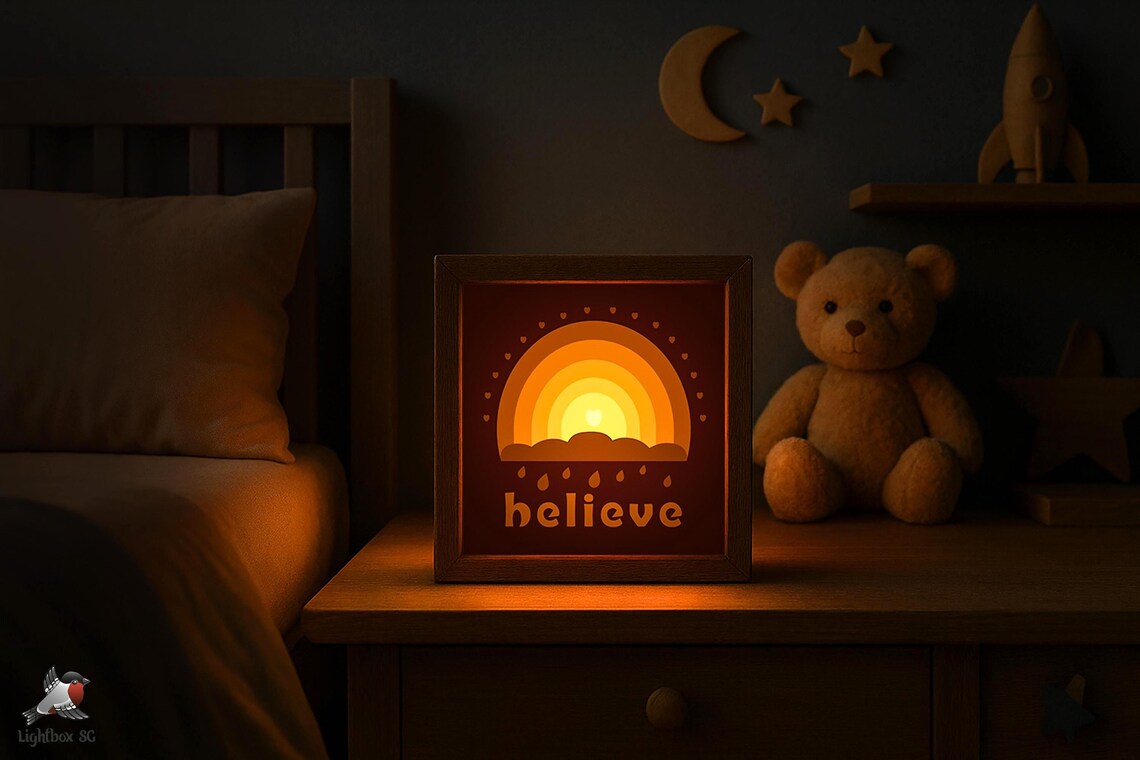 Rainbow Hope Shadow Box SVG Template, Believe Papercut Lightbox Cricut ...