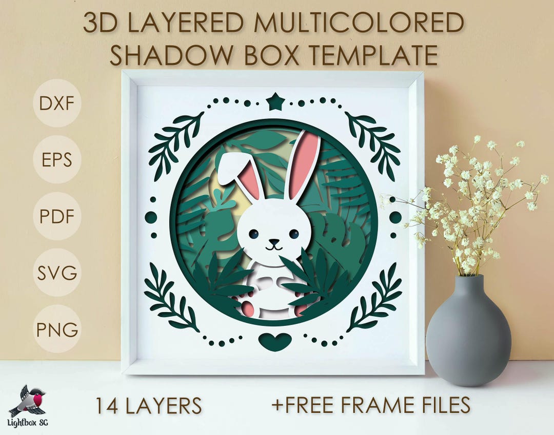 Forest Baby Rabbit Shadow Box SVG Template, Colored Papercut Leaves ...