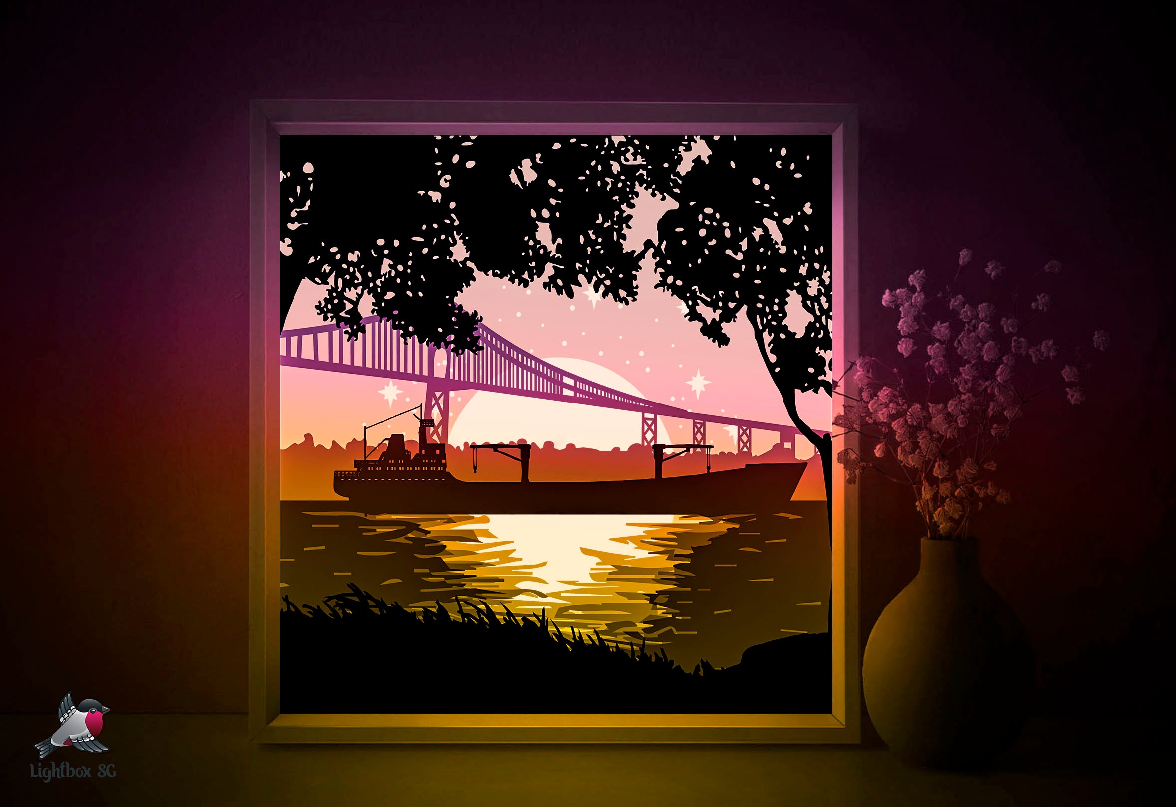 Sea Bridge Shadow Box SVG Template Ship Boat Papercut - Etsy