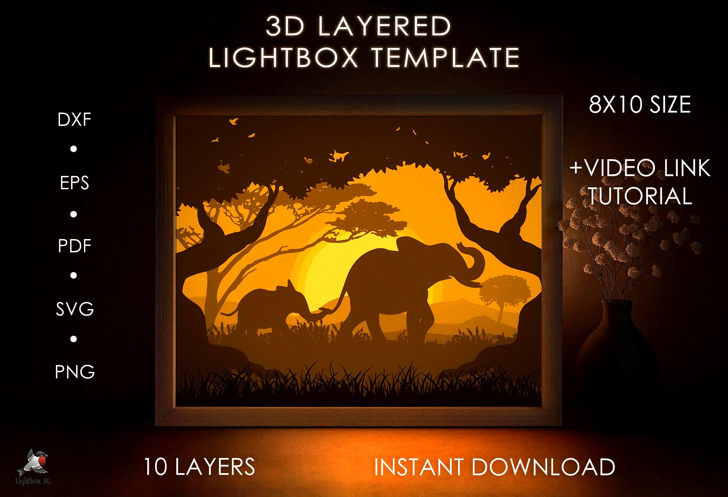 Elephant Safari Shadow Box SVG Template, African Papercut Lightbox ...