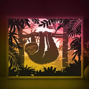 Sloth Shadow Box SVG Template, Tropical Animal Papercut Lightbox Cricut ...