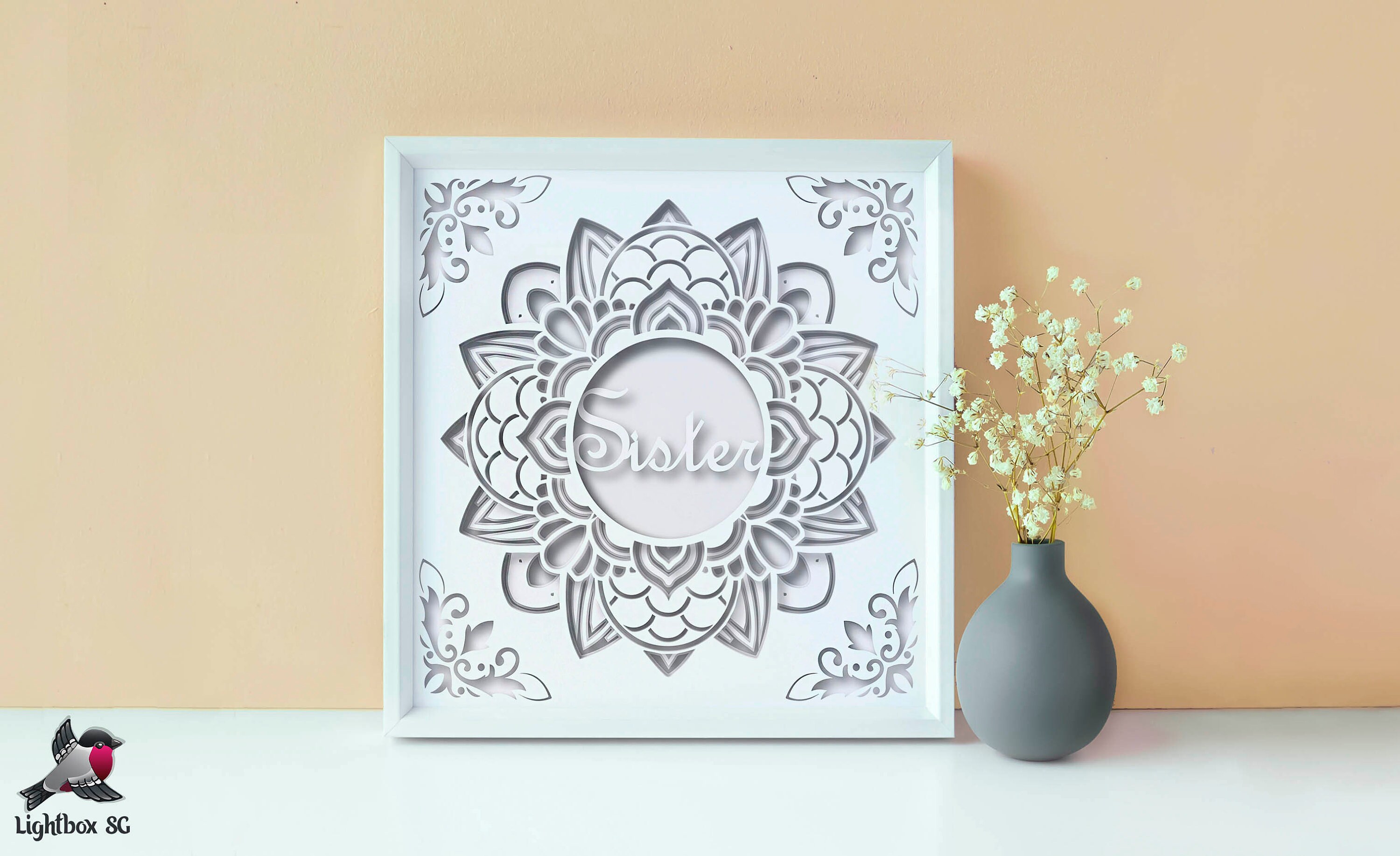 Familia hermana Shadow box SVG Template Mandala flower - Etsy México