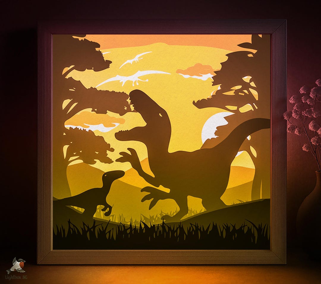 Modèle SVG dinosaure T-rex Shadow box, Jurassic Park Papercut Lightbox cricut SVG, 3D en couches ...