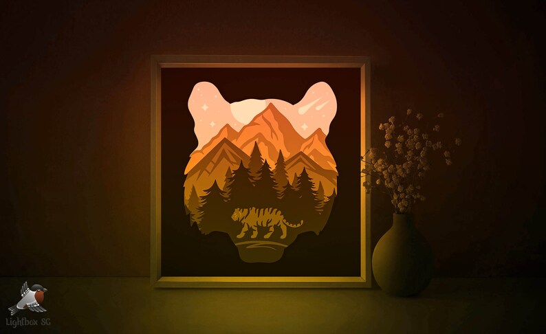 Wild Animal Shadow Box SVG Template Bear Tiger Papercut - Etsy
