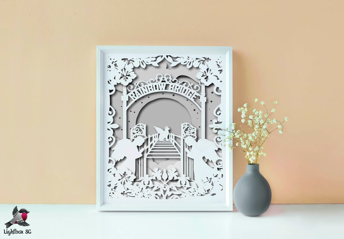 Rainbow Bridge Shadow Box SVG Template Cat Heaven Papercut - Etsy