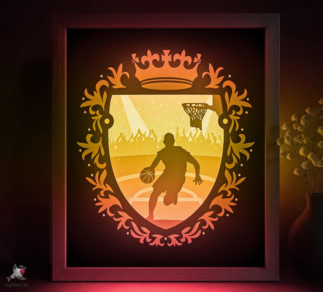 Basketball Sport Shadow Box SVG Template, Silhouette Papercut Lightbox ...