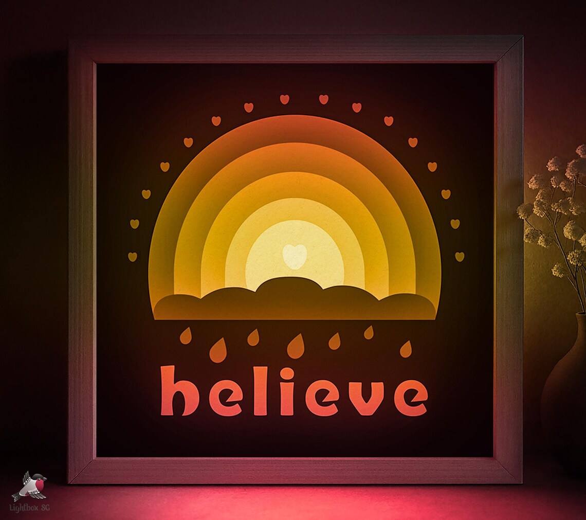 Rainbow Hope Shadow Box SVG Template, Believe Papercut Lightbox Cricut ...