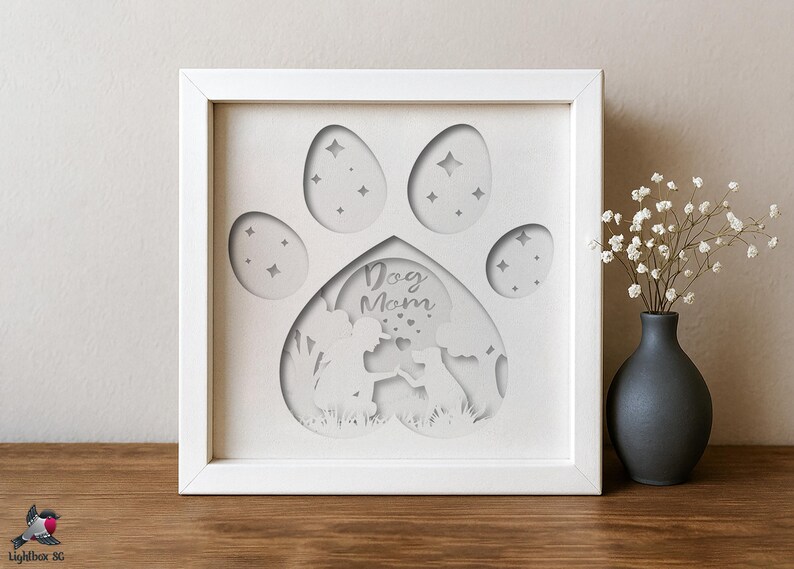 Dog Mom Shadow Box SVG Template, Pet Loving Friends Silhouette Papercut ...