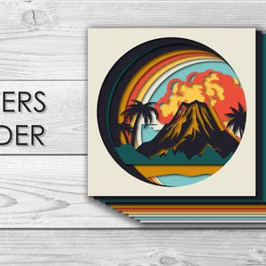 3D Volcano Montain Shadow Box SVG Template, Colored Papercut Cricut SVG ...