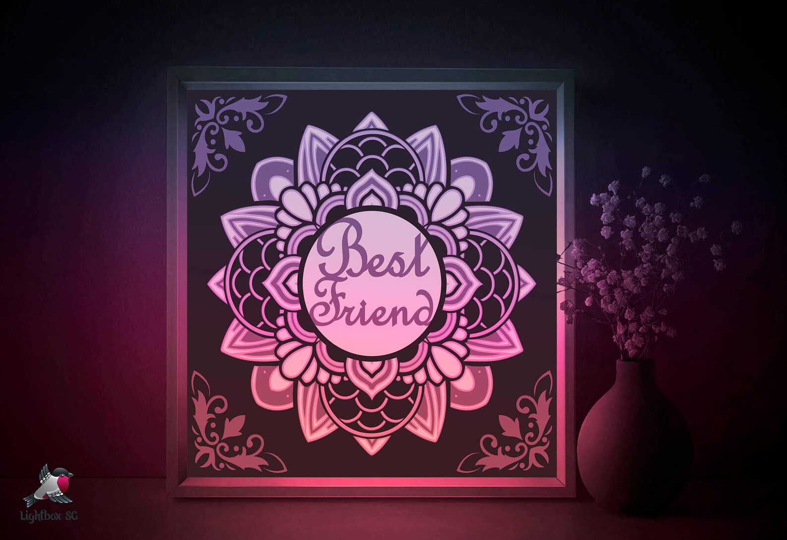 Best Friend Shadow Box SVG Template, Mandala Flower Pattern Papercut ...