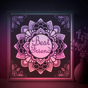 Best Friend Shadow Box SVG Template, Mandala Flower Pattern Papercut ...