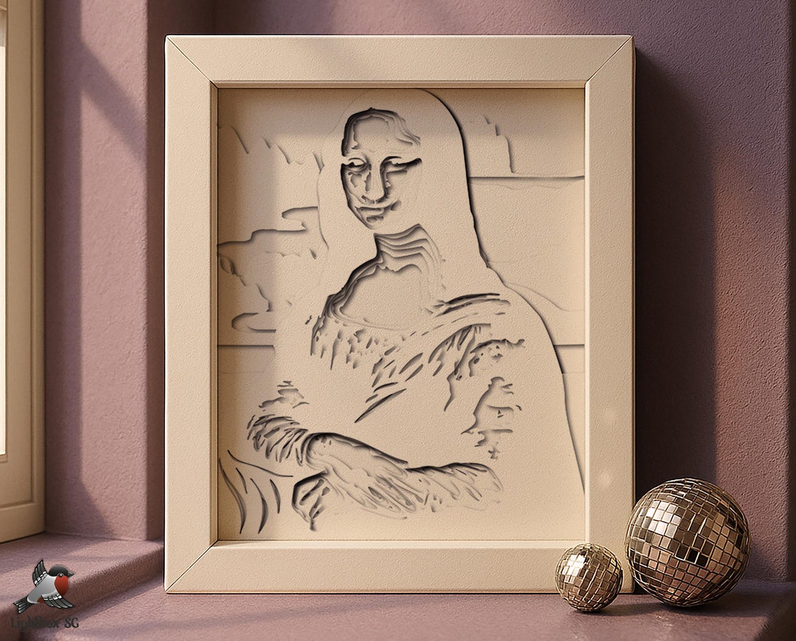 Modèle SVG Mona Lisa Shadow box, La Joconde Papercut Lightbox cricut ...