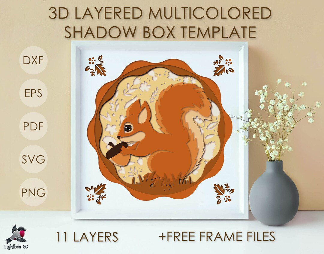 Forest Squirrel Shadow Box SVG Template, Baby Animal Colored Papercut ...