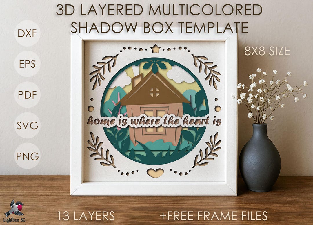 Sweet Home Shadow Box SVG Template, Colored Papercut Leaves Shadow Box ...