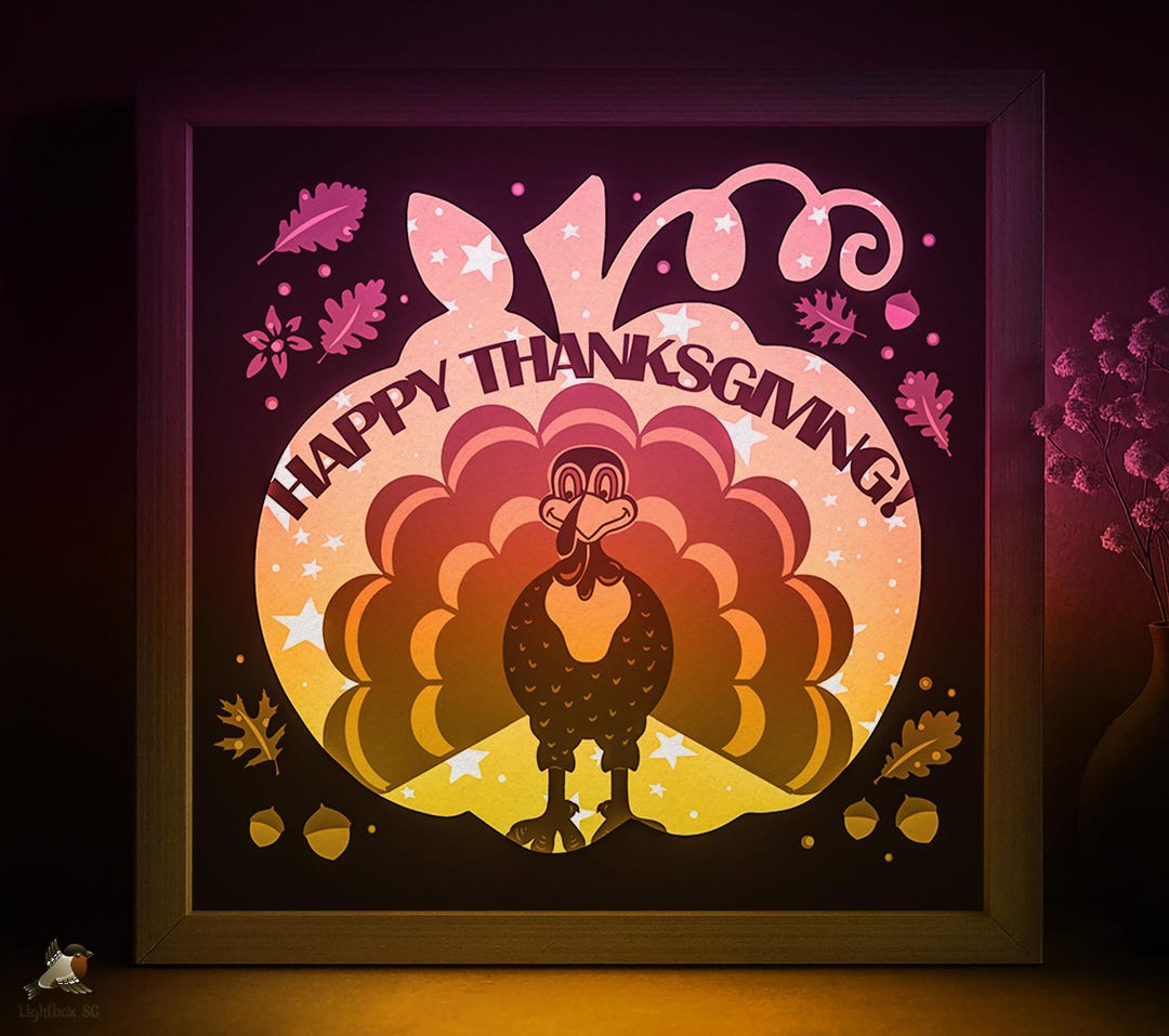 Happy Thanksgiving Shadow Box SVG Template, Turkey Bird Papercut ...