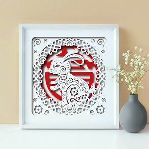 Rabbit Pattern Shadow Box SVG Template, Chinese New Year 2023 Papercut ...
