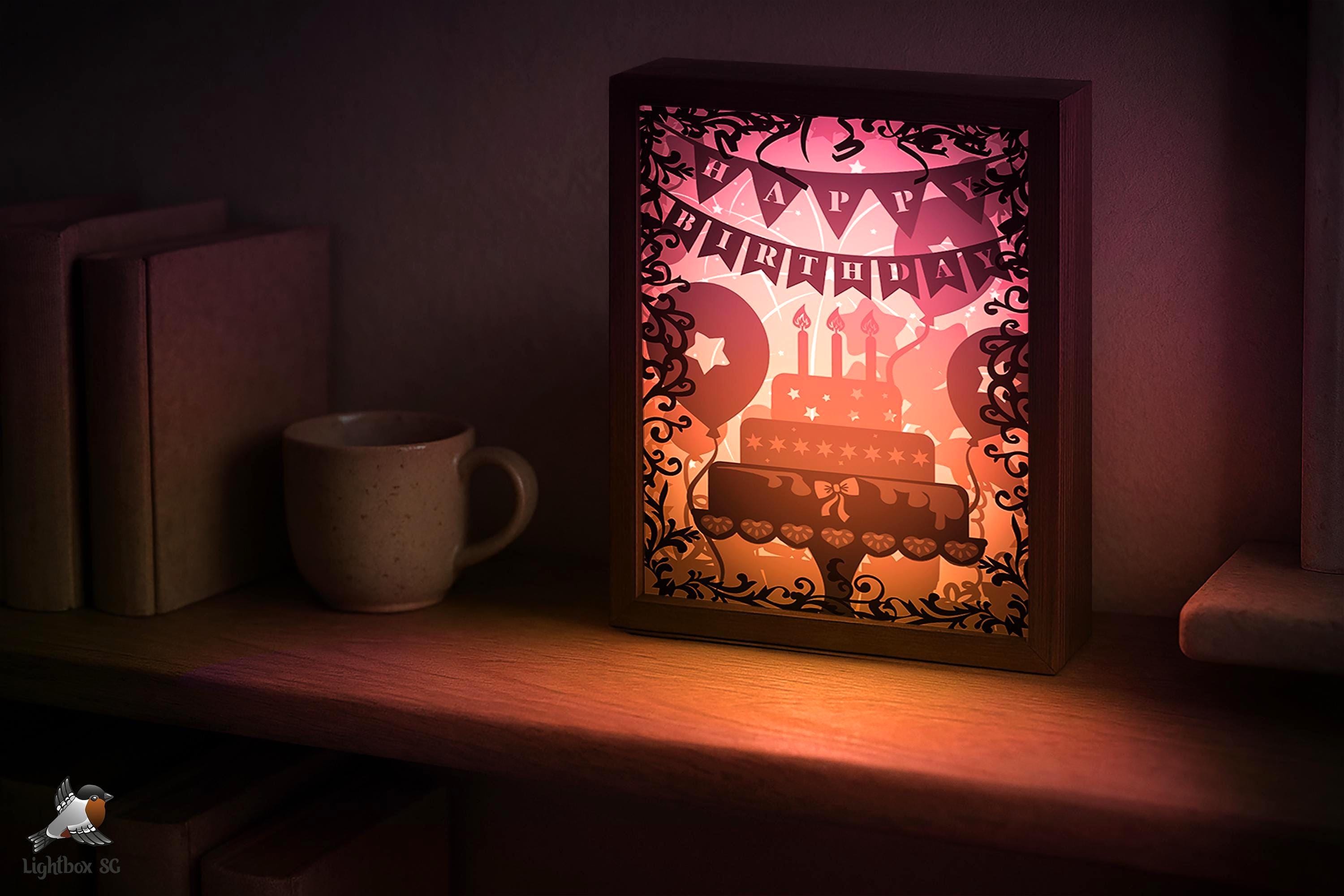 Happy Birthday Shadow Box SVG Template, Party Cake Silhouette Papercut ...