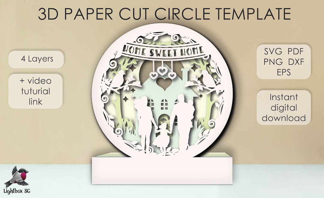 Family 3D Papercut Circle Lightbox SVG Template Home Family - Etsy