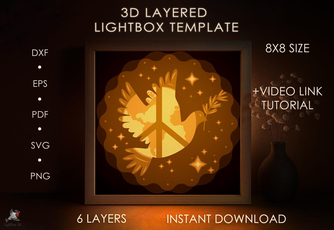 Pigeon Peace Shadow Box SVG Template, Pacific Symbol Papercut Lightbox ...