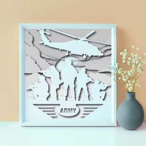Military Army Shadow Box SVG Template, Soldiers War Papercut Lightbox ...