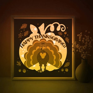 Happy Thanksgiving Shadow Box SVG Template, Turkey Bird Papercut ...