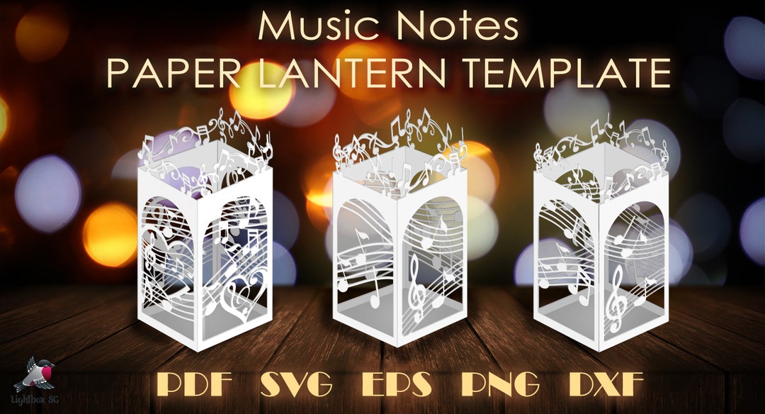 3 Music Notes Paper Lantern Templates, Musician Pattern Paper Cut Diy ...