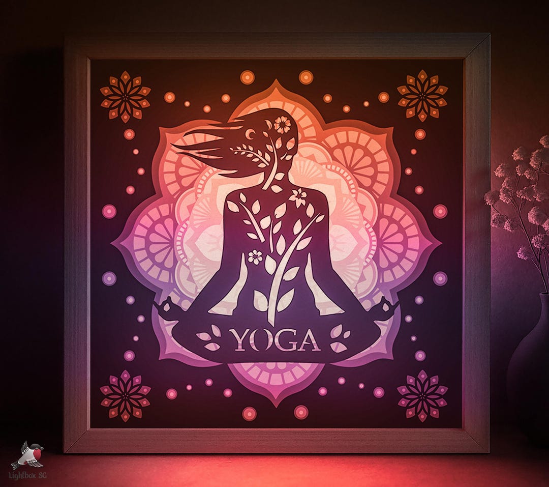 Yoga Mandala Shadow Box SVG Template, Meditation Papercut Lightbox ...