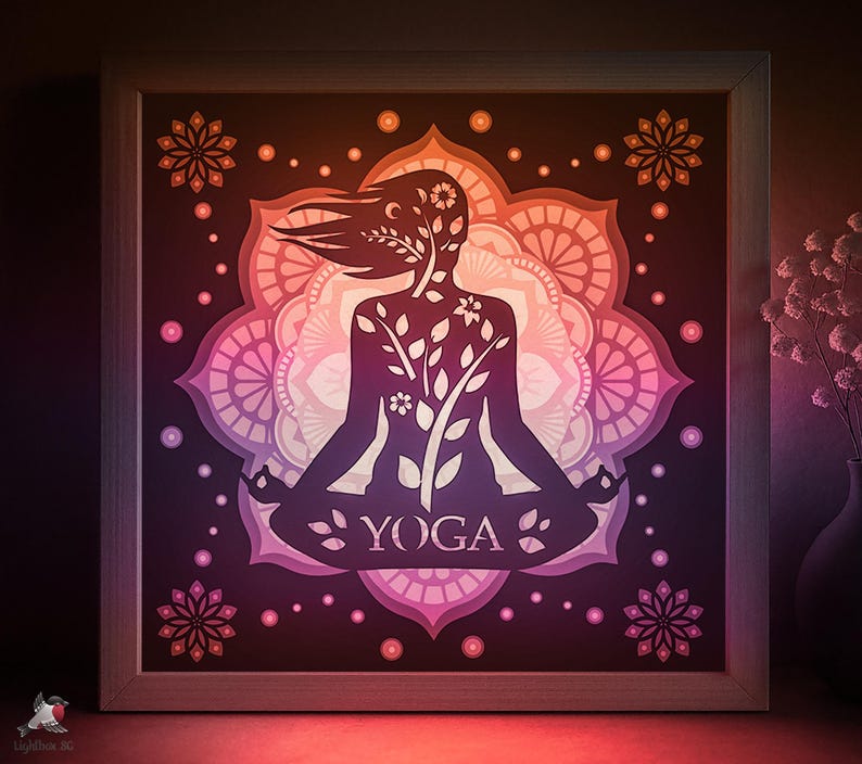 Yoga Mandala Shadow box modèle SVG, méditation Papercut Lightbox cricut ...