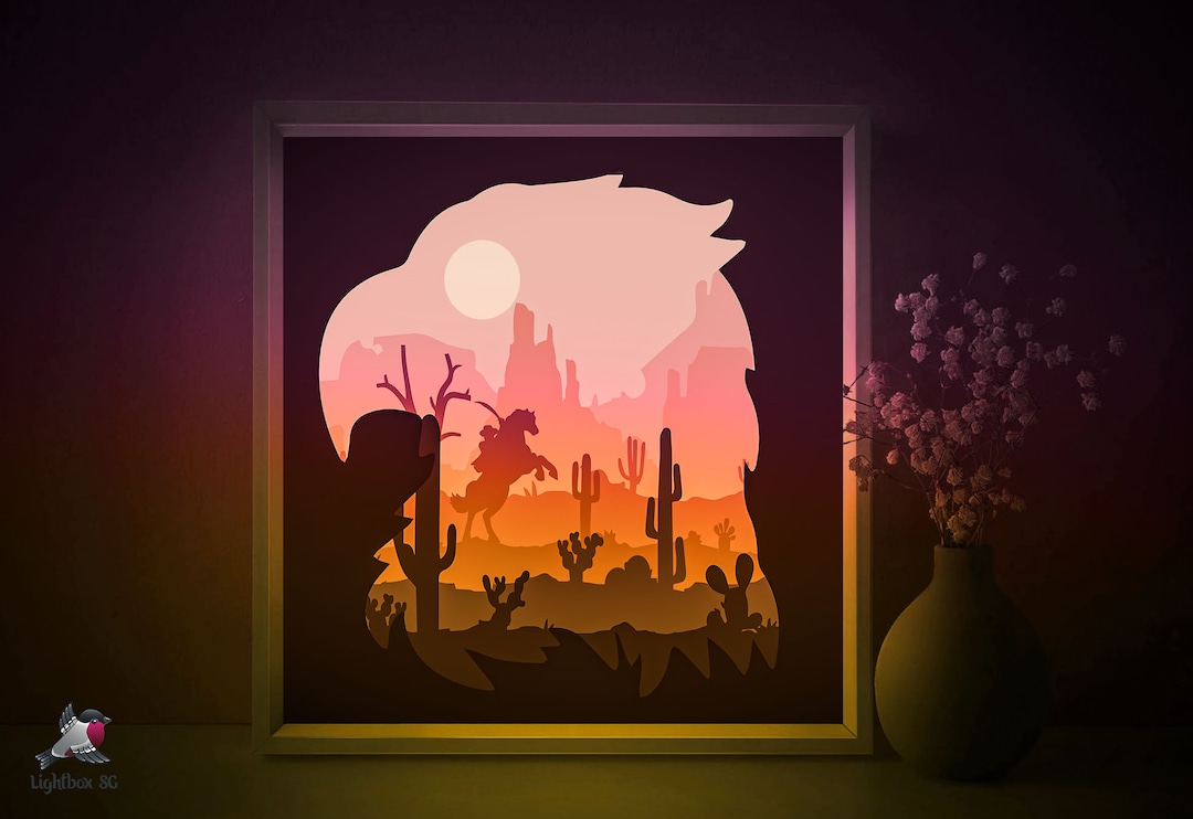 Wild West Shadow Box SVG Template, Eagle Cowboy Papercut Lightbox ...