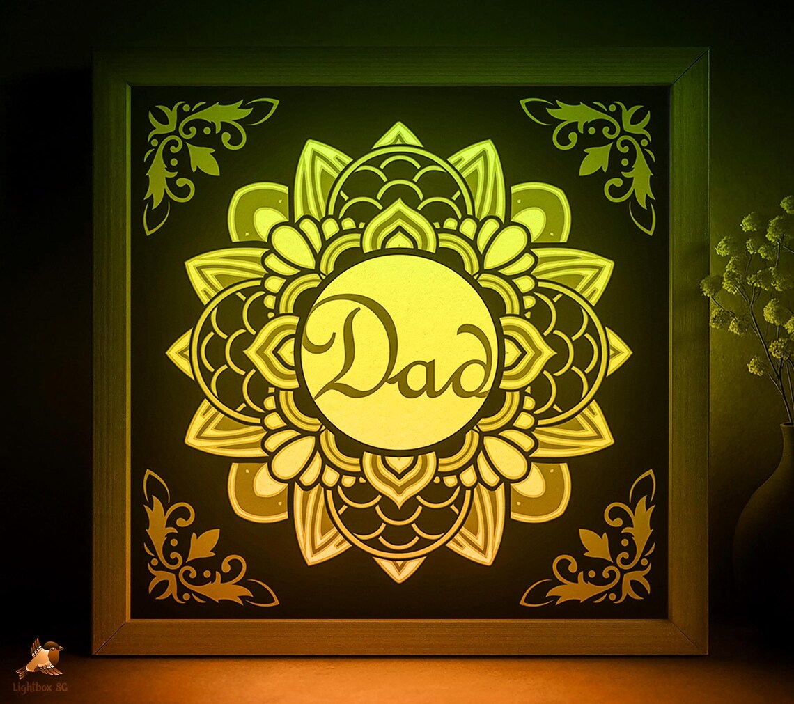Fathers Day Shadow Box SVG Template, Family Mandala Flower Pattern ...