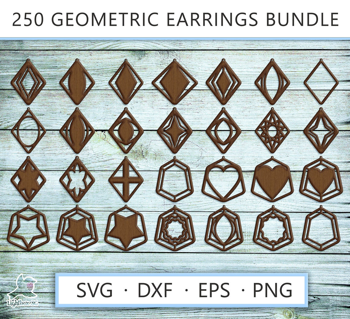 250 Geometric Earrings SVG Bundle, Png DXF Eps Laser Cut Earrings Svg ...
