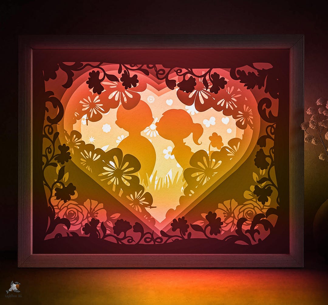 Love Heart Shadow Box SVG Template, Boy and Girl Papercut Lightbox ...