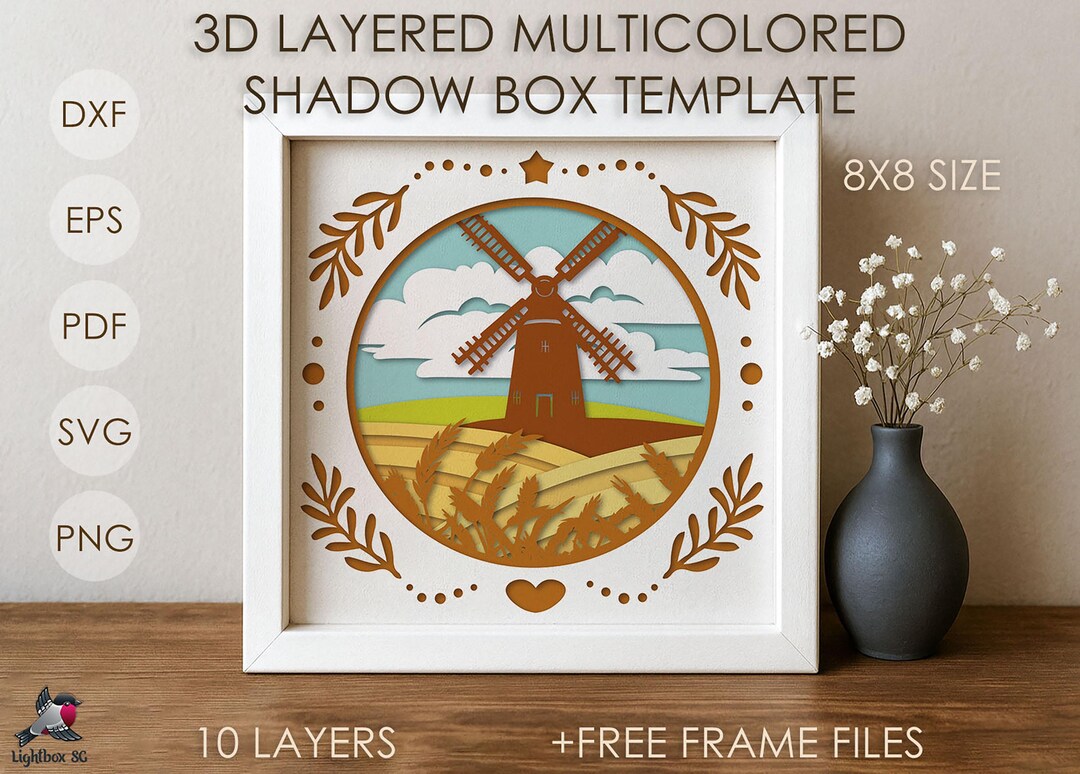 3D Mill Shadow Box SVG Template, Colored Papercut Country Farm Cricut ...