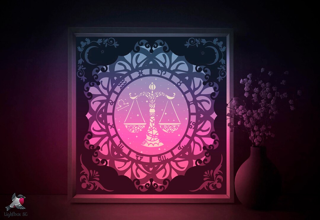 Zodiac Libra Shadow Box SVG Template, Astrological Signs Papercut ...