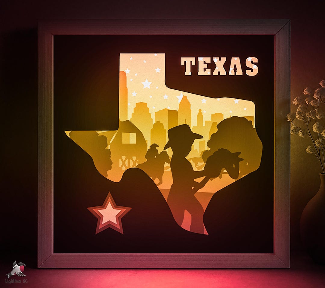 Texas Shadow Box SVG Template, State Map Papercut Lightbox Cricut SVG ...