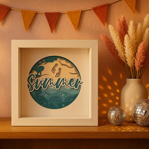 3D Summer Shadow Box SVG Template, Colored Sea Waves Papercut Beach ...